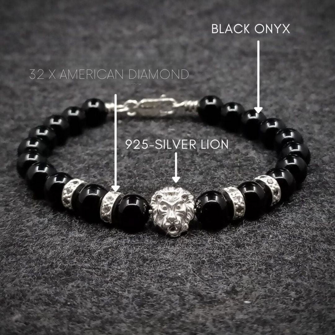 STERLING SILVER BLACK ONYX LION BRACELET Ceylon Kings